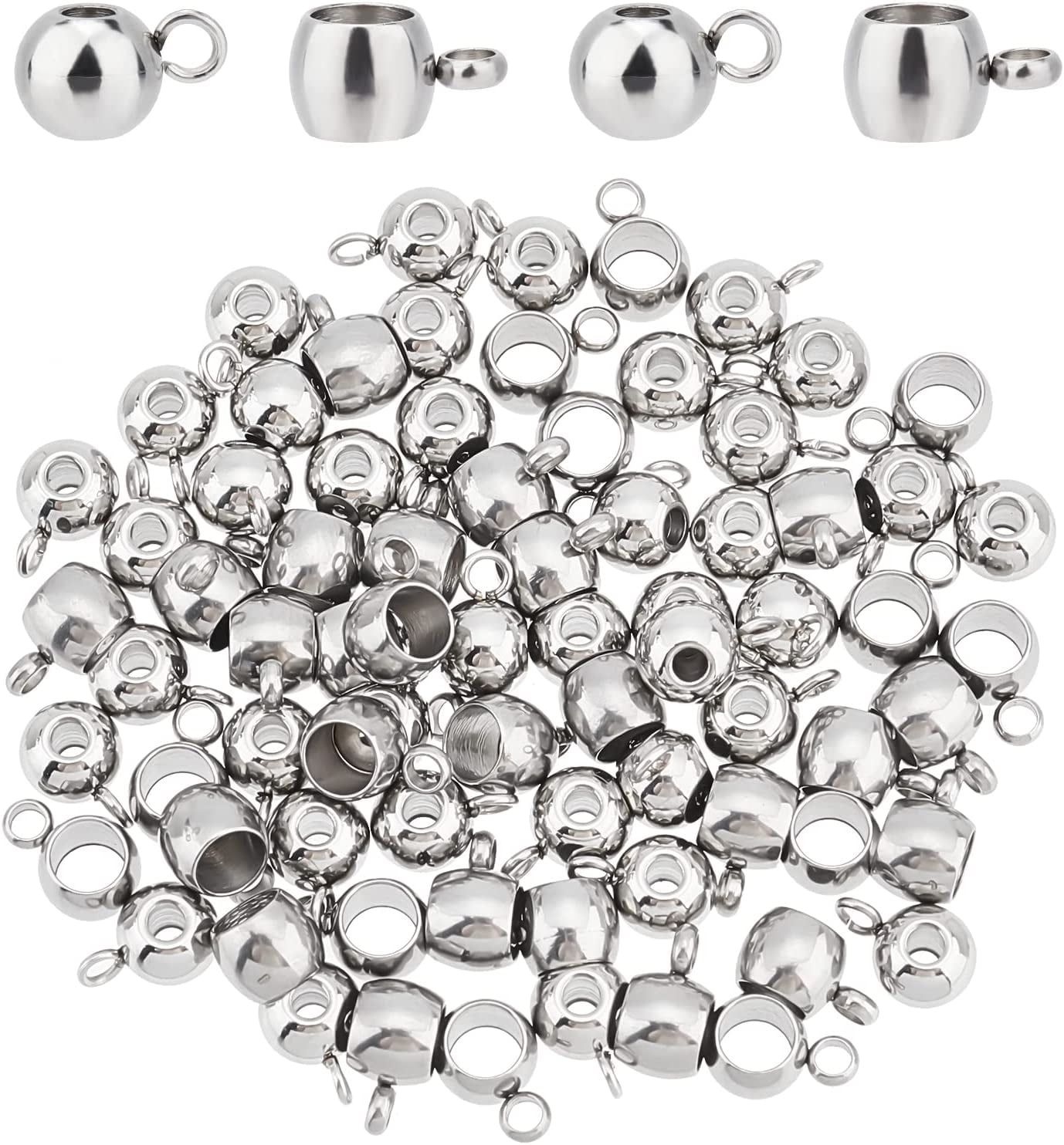 DIY 80Pcs 2 Styles Hanger Links Connector Beads Stainless Steel Round ...