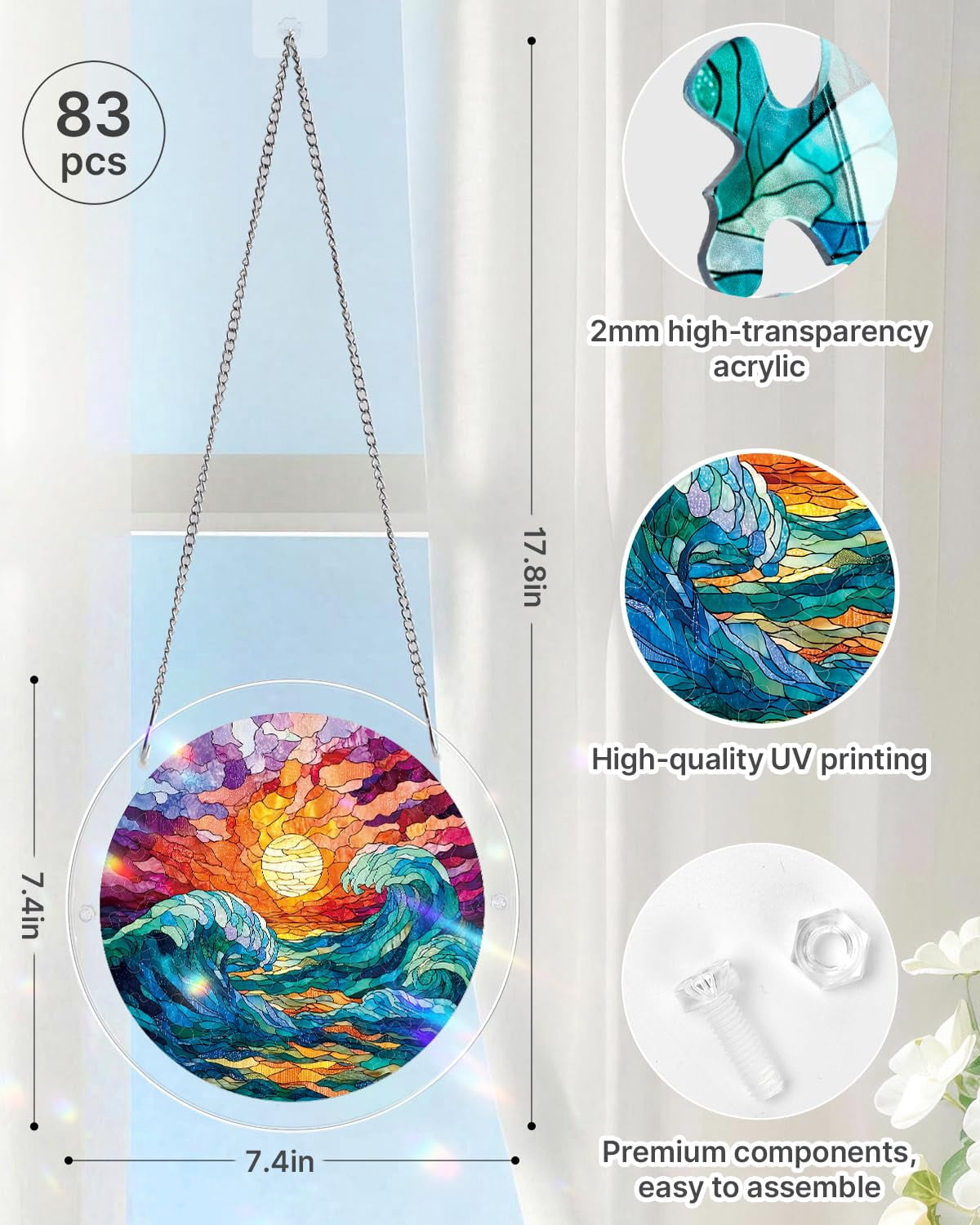DIY 83-Piece Acrylic Suncatcher Puzzle, 7.4-Inch Window Hanging ...