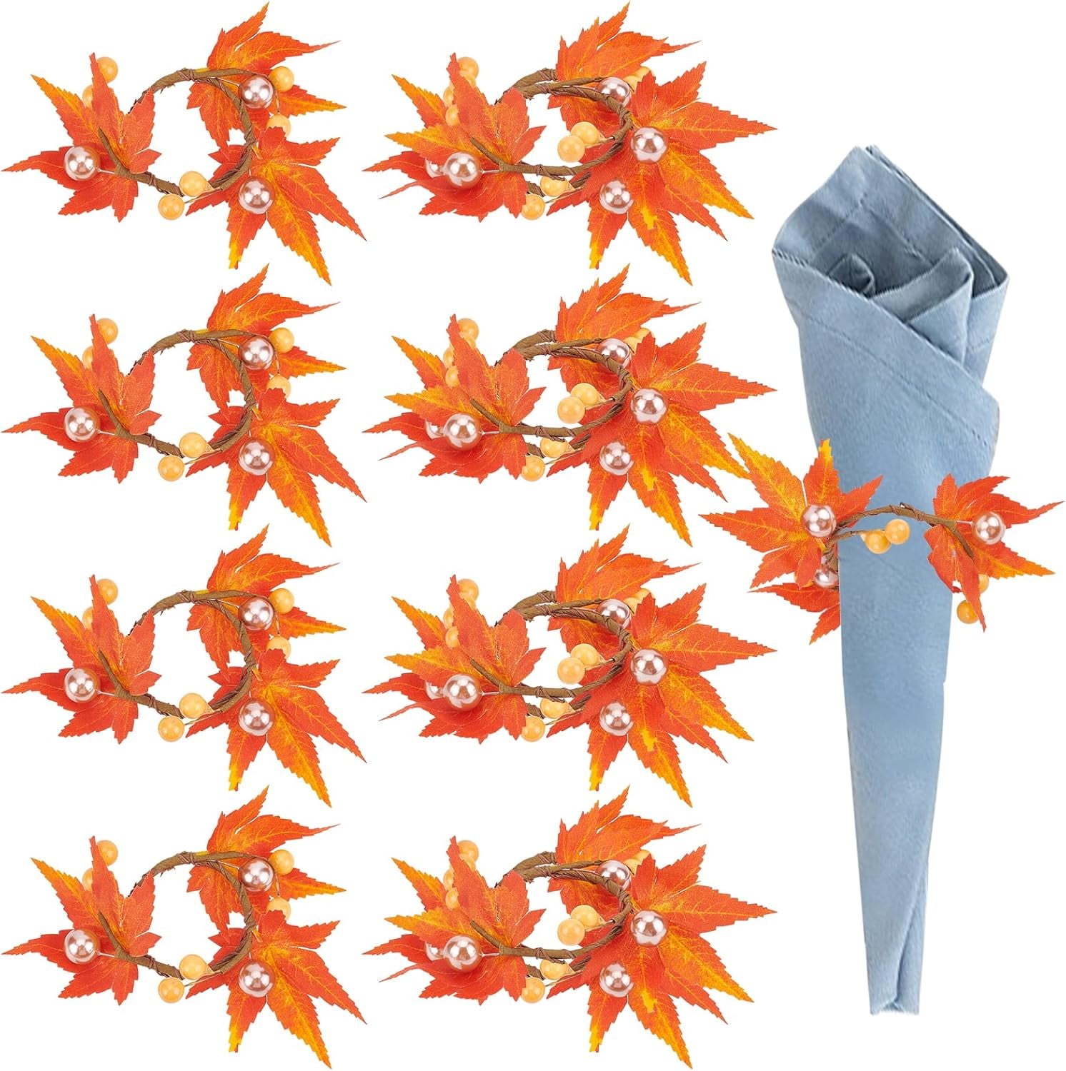 DIY 8Pcs Fall Napkin Rings Maple Leaf Cloth Napkin Rings Artificial ...