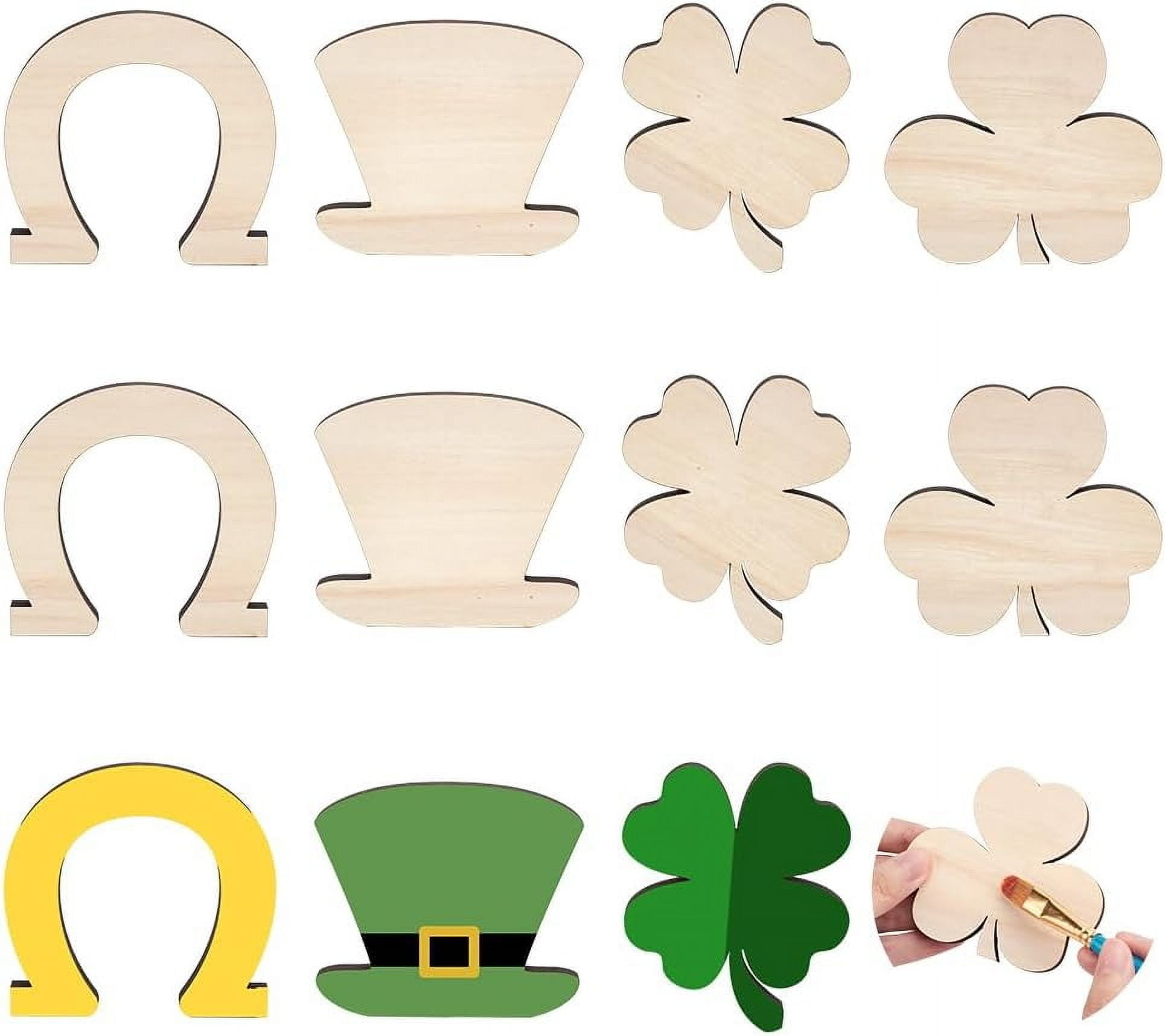 DIY 8pcs Shamrock Wooden Cutouts Unfinished Wood Shamrock Clover Cutouts Shamrock/Horseshoe/Four ...
