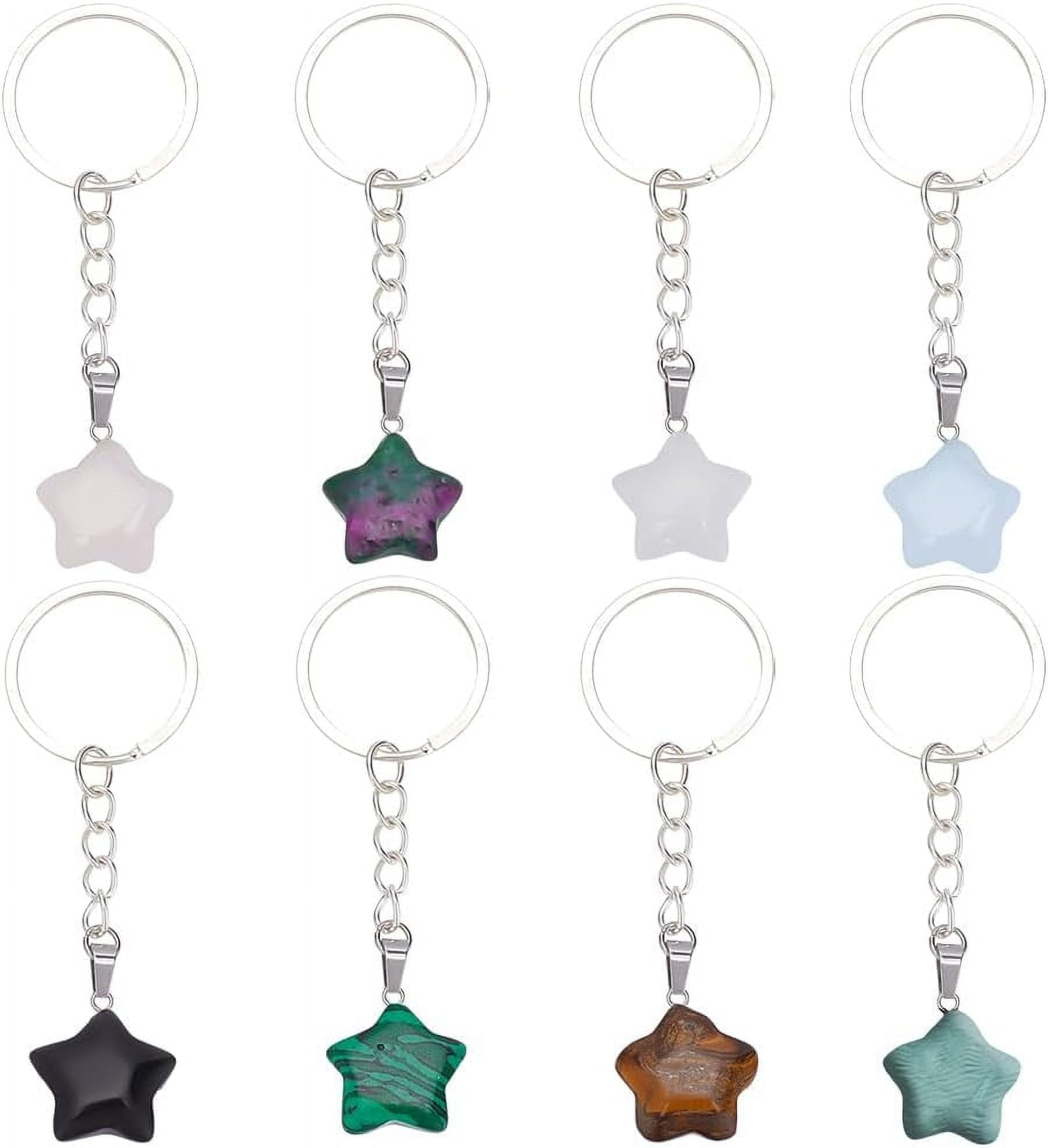 DIY 8pcs Star Crystal Keychain Charms 8 Chakra Keyrings Natural Stone ...