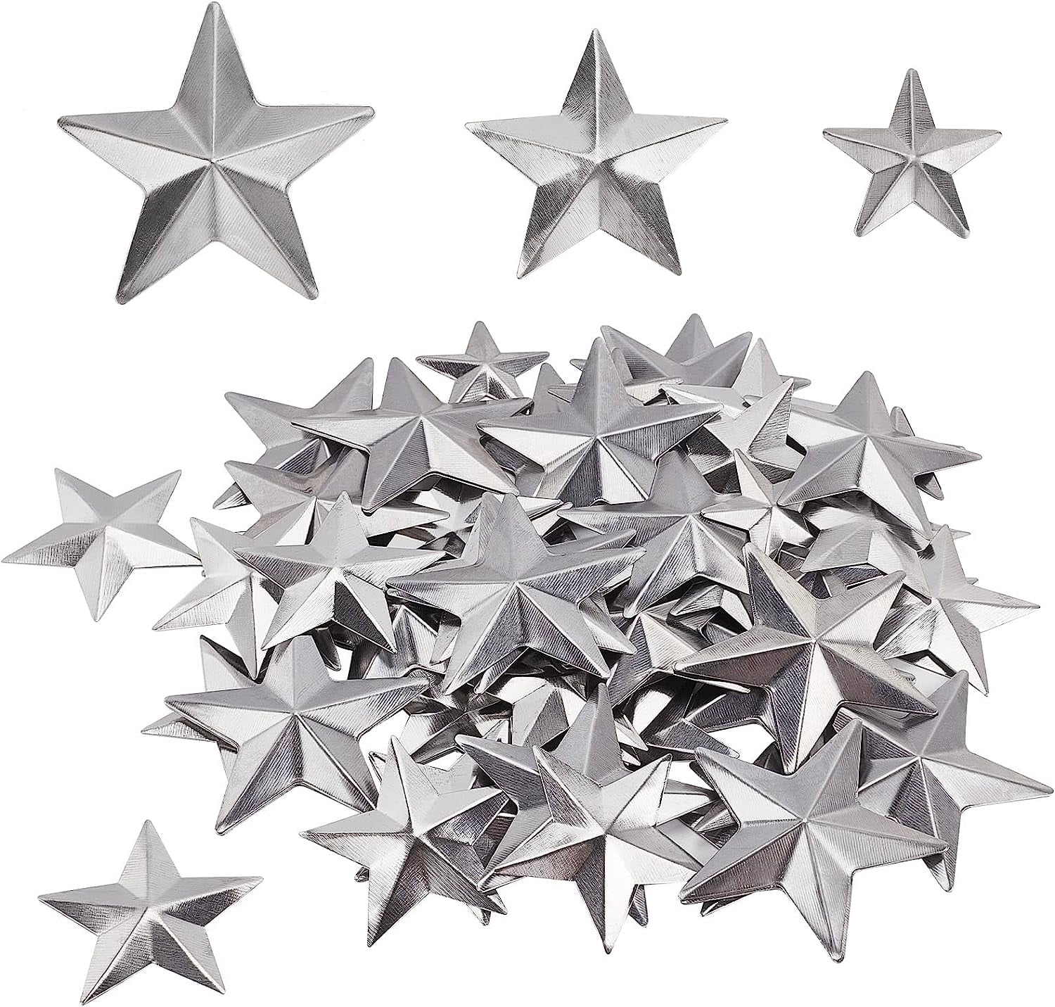 DIY 90PCS 3 Sizes Metal Barn Star Rustic Three Dimensional Bulk ...