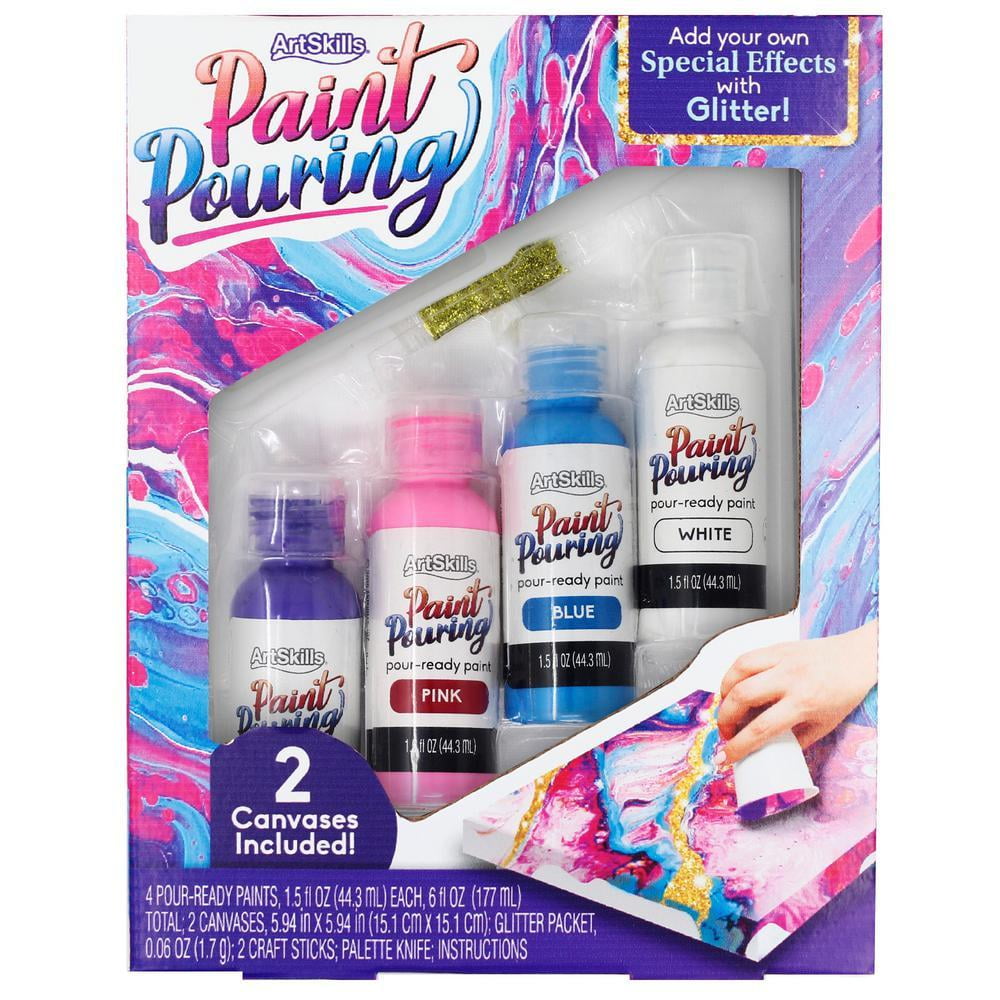 DIY Acrylic Paint Pouring Art Kit with Supplies, Canvases, Glitter and ...