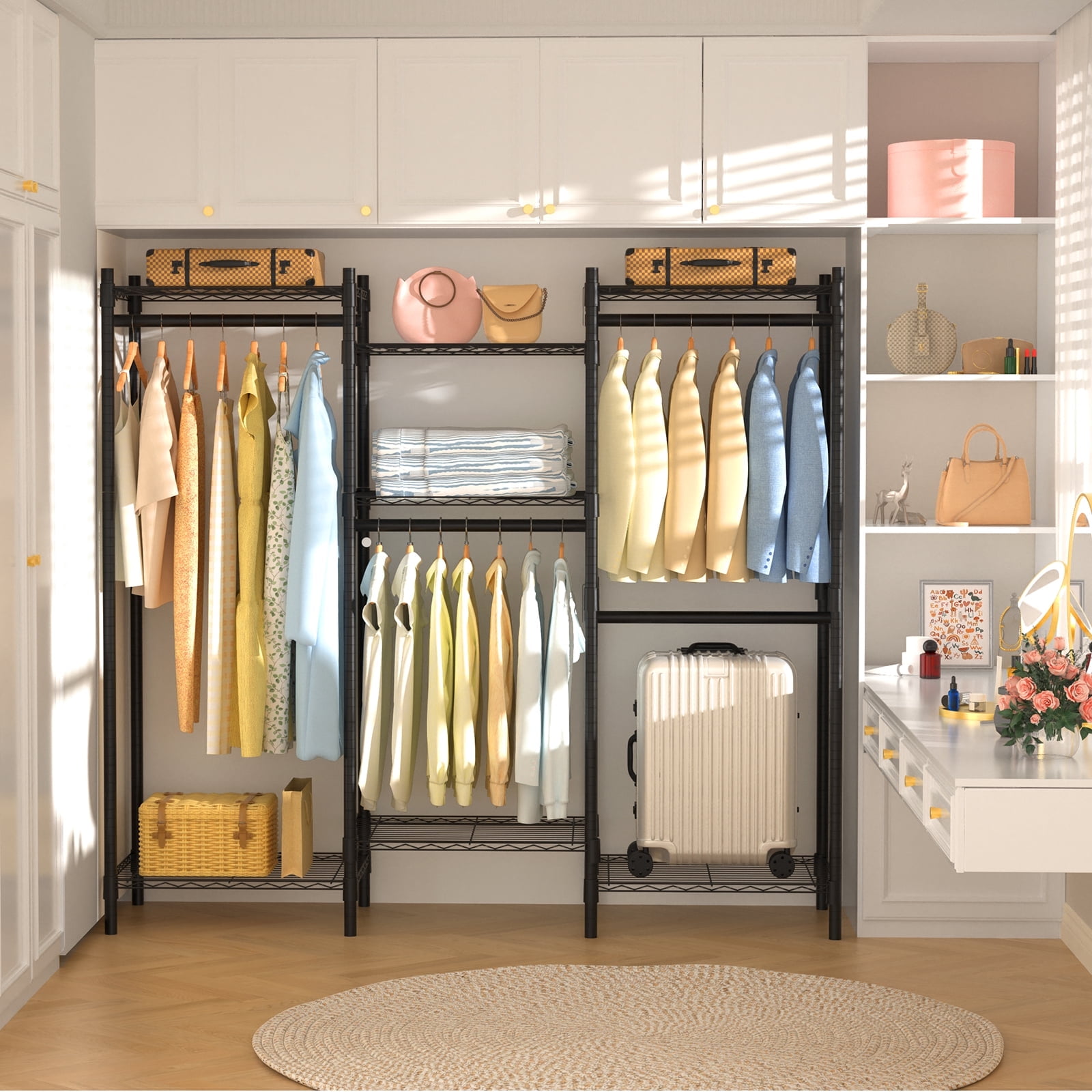 DIY Adjustable Clothes Rack with 7 Shelves and 4 Wardrobe Rods, Heavy ...