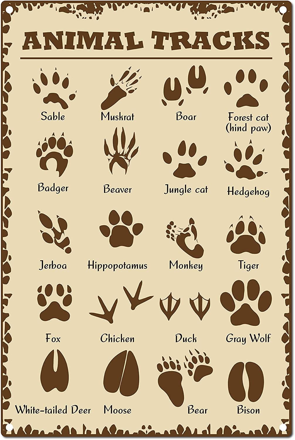 DIY Animal Tracks Signs Tin Plate Vintage Animals Footprint Metal Signs ...