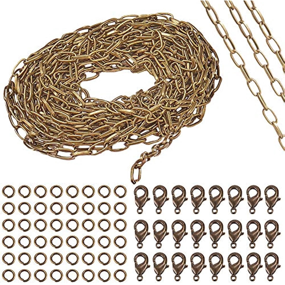 DIY Antique Bronze Curb Cable Chain Link Necklace Long 10mm with 20 ...