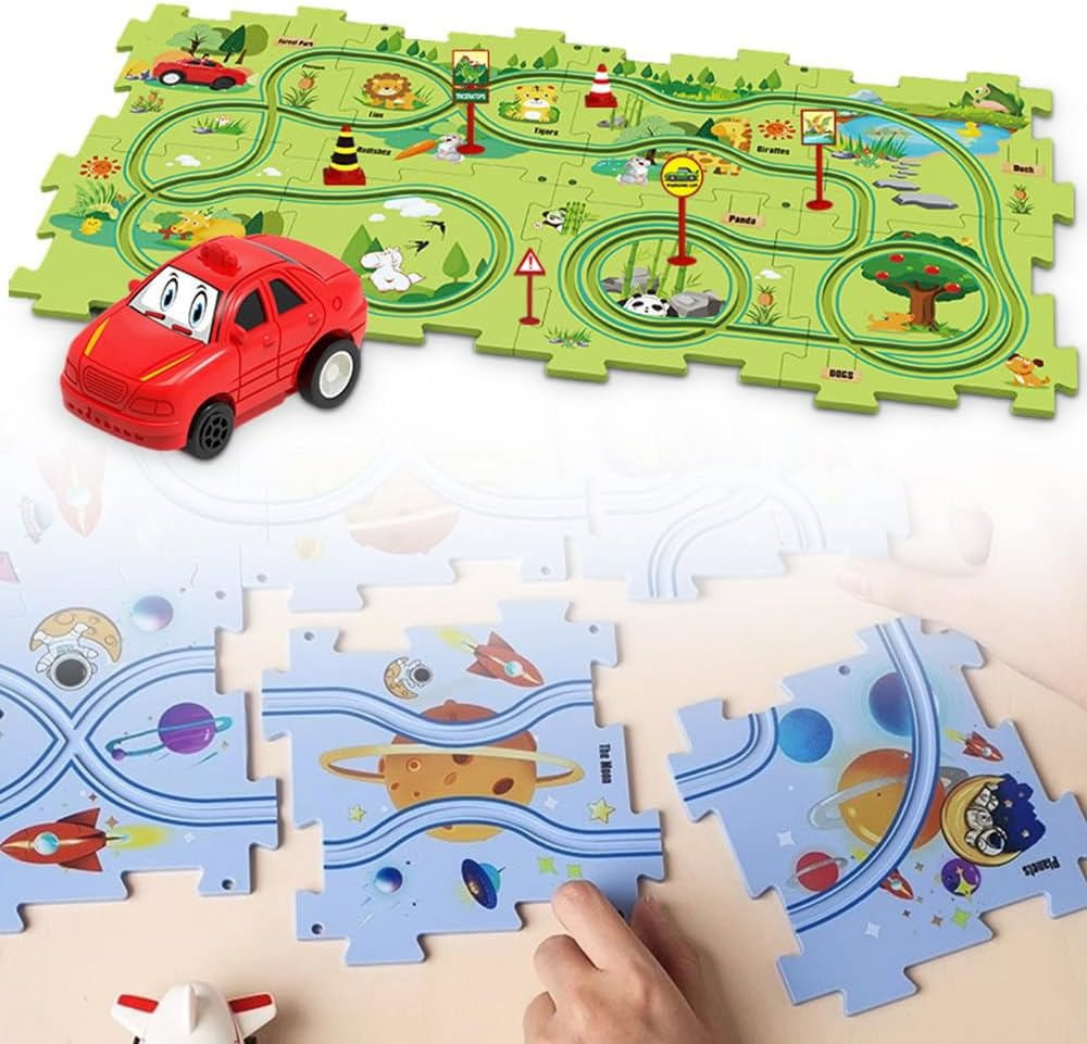 DIY Assembling Electric Trolley, Kids Educational Puzzle Track Play Set ...