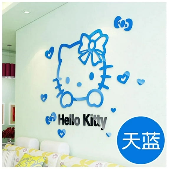 DIY Assembly Cartoon Sanrio Hello Kitty Room Decor Wall Sticker Acrylic Crystal 3D Sticker Girls ...