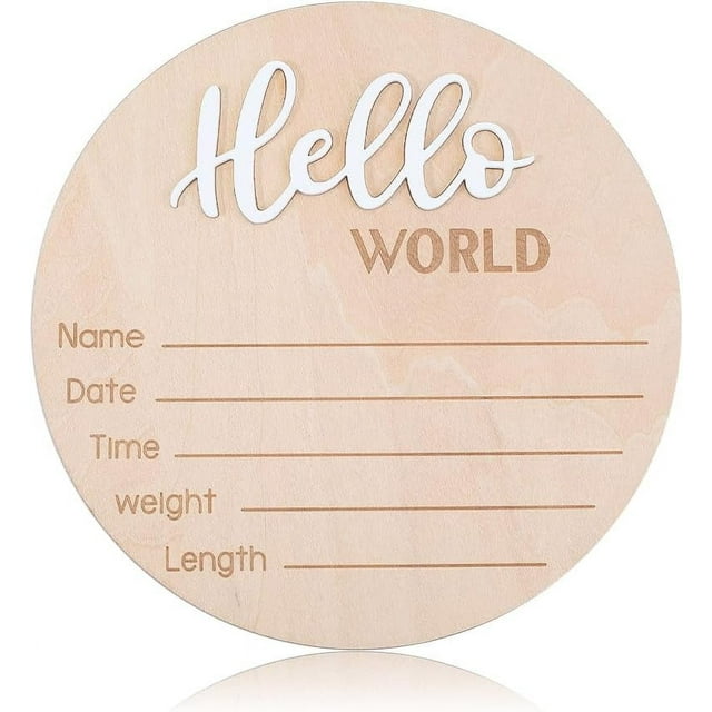 DIY Baby Announcement Sign Flat Round Hello World Welcome Newborn Sign ...