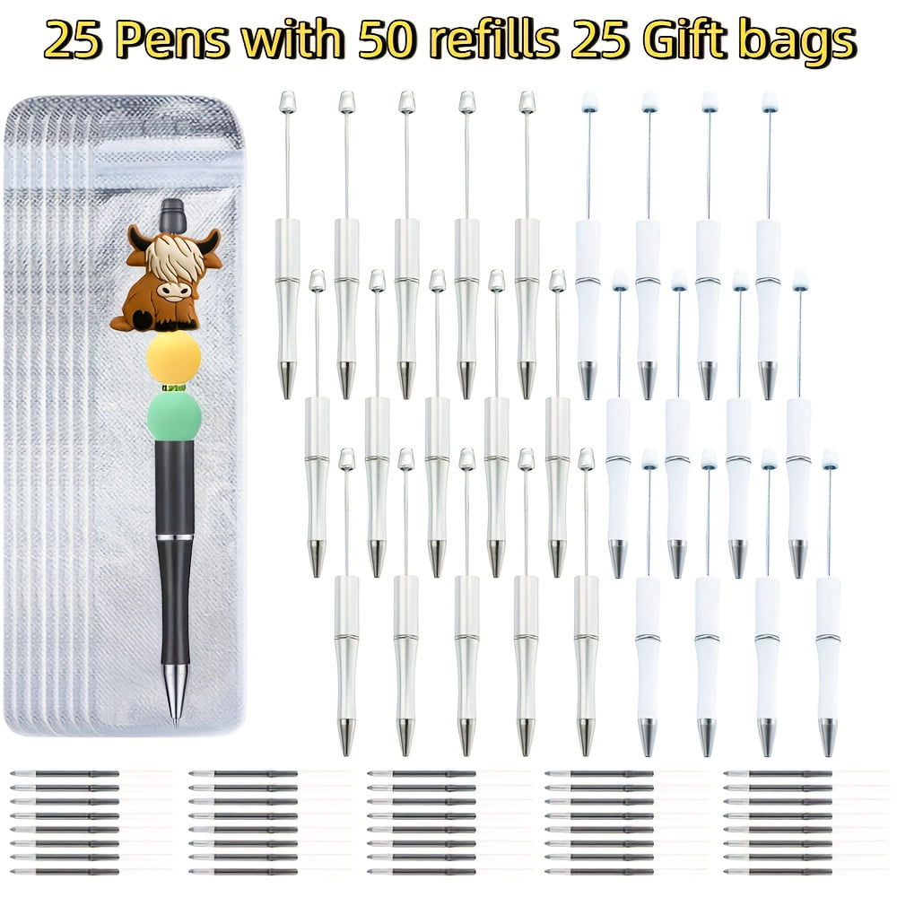 [DIY Beadable Pens Kit] 100pcs DIY Beadable Pens Kit | 50 Plastic ...