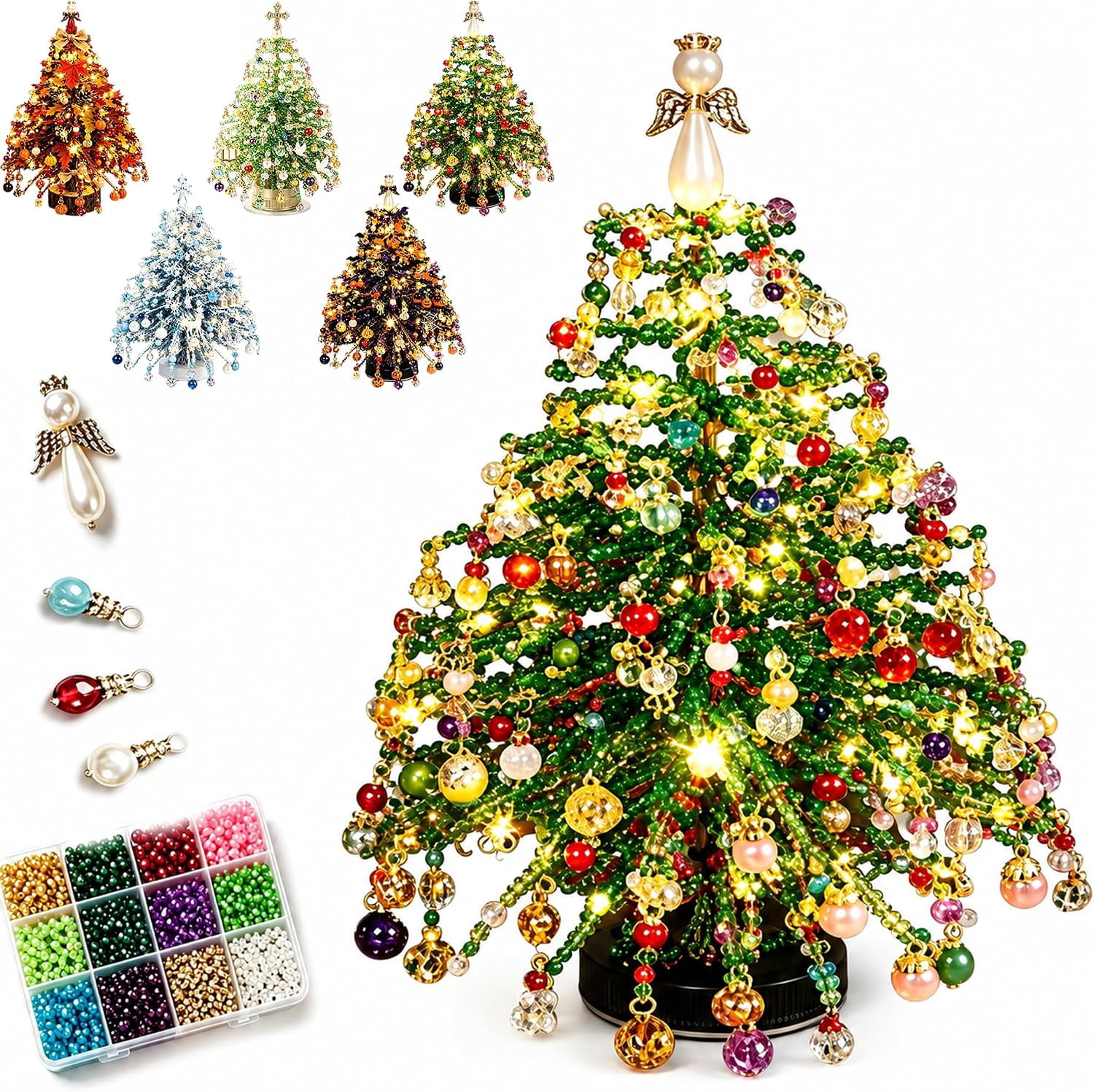 DIY Beaded Christmas Tree Kit, 3D Crystal Bead Holiday Craft Set for ...