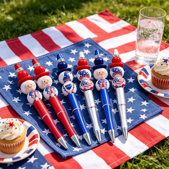 DIY Beaded Pen Set Independence Day Craft Patriotic Theme Desk ...