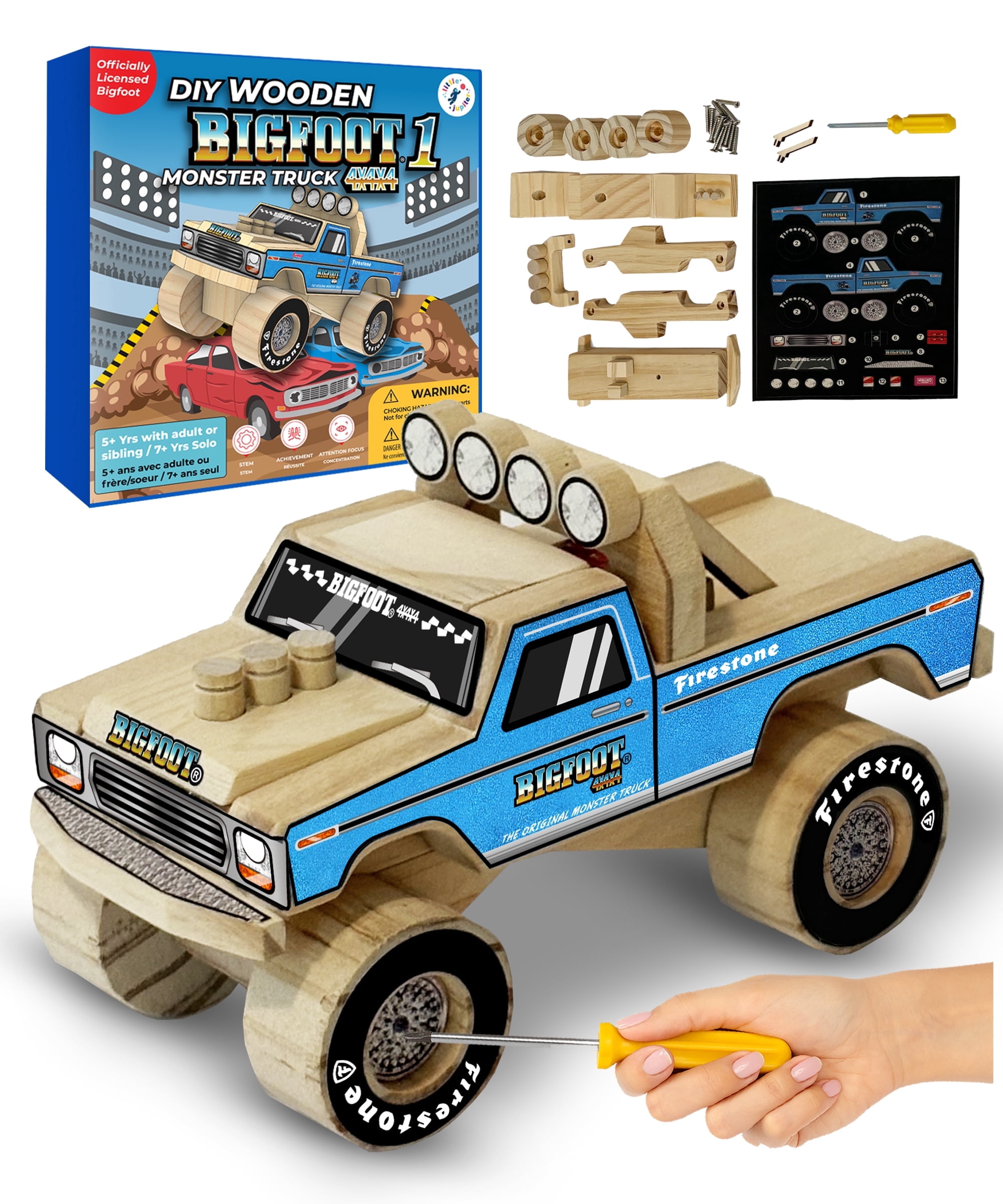 DIY Bigfoot 1 Monster Truck Wooden Kit w/Stickers (Small 5") - Walmart.com