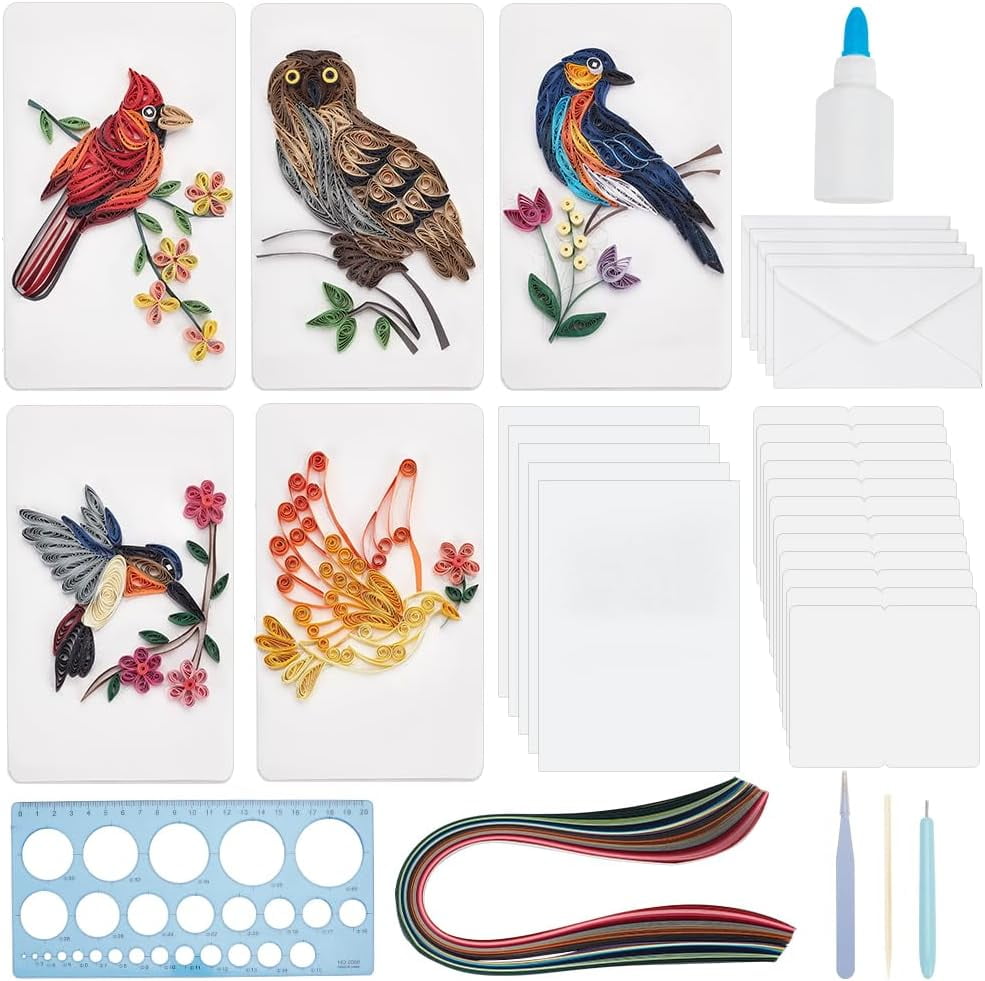 DIY Bird Quilling Greeting Card Sets with 20 PCS Blank Cards 36 Colors ...