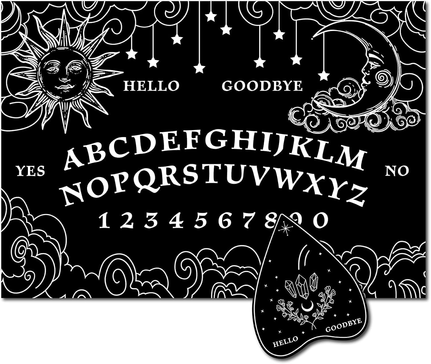 DIY Black Wood Spirit Talking Board with Sun Stars Rectangle Wooden ...