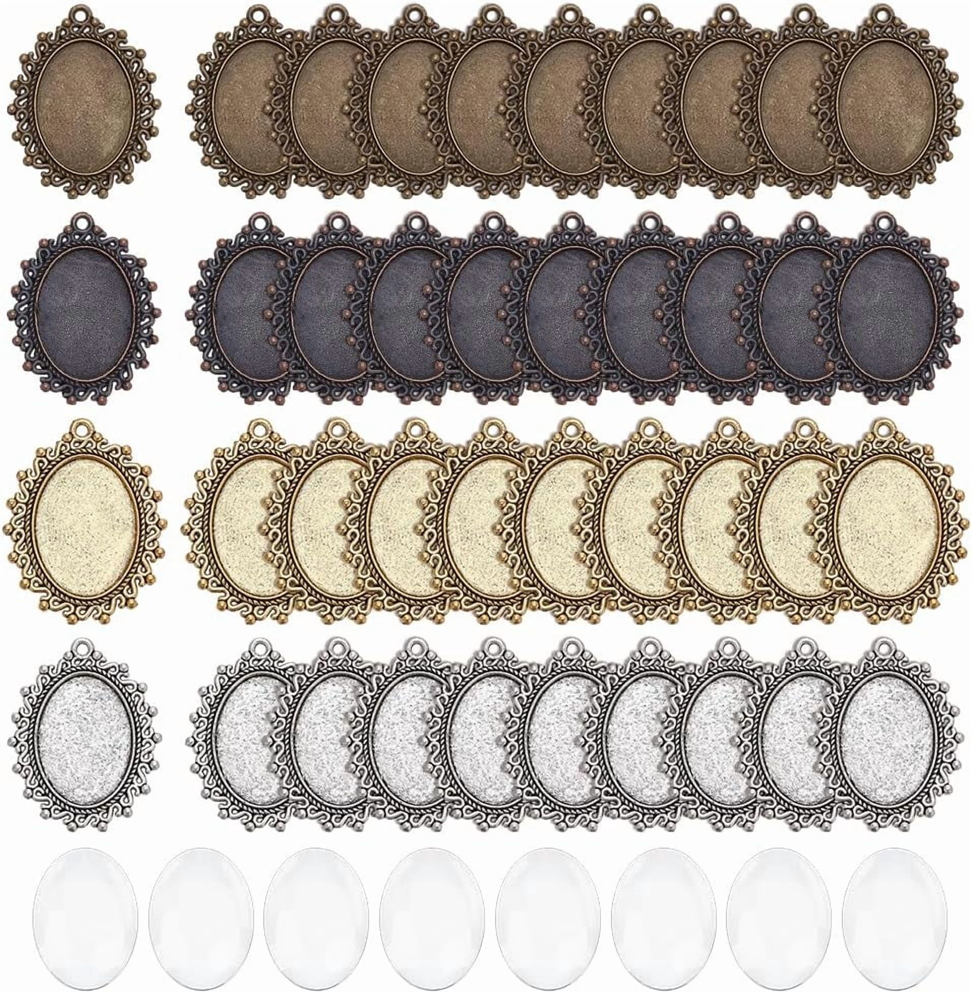 DIY Blank Dome Alloy Oval Pendant Making Kits including Glass Cabochons ...