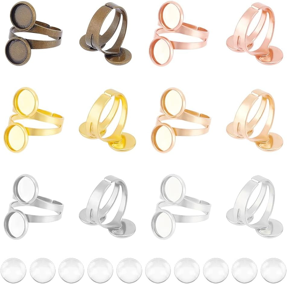DIY Blank Dome Finger Ring Making Kit Including Brass Cuff Finger Rings ...