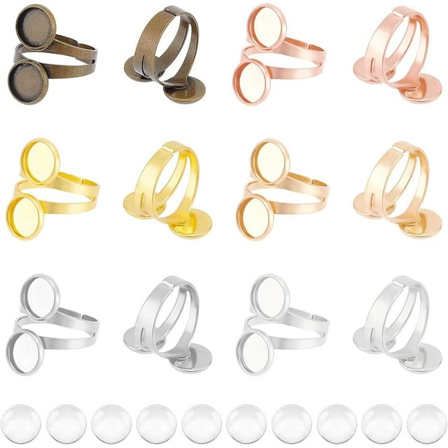 DIY Blank Dome Finger Ring Making Kit Including Brass Cuff Finger Rings ...