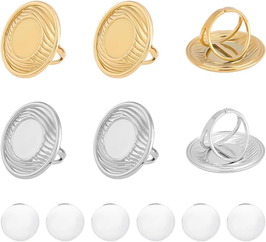 DIY Blank Dome Half Round 304 Stainless Steel Ring Making Kits Golden ...
