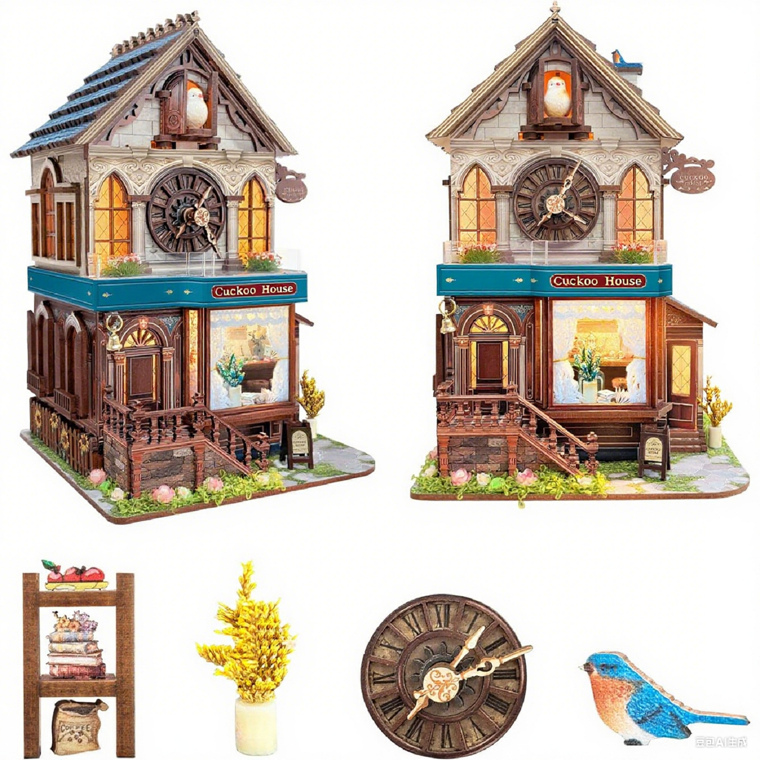 DIY Book Nook Kit,3D Wooden Puzzles - Miniature Cuckoo Clock House Kit ...