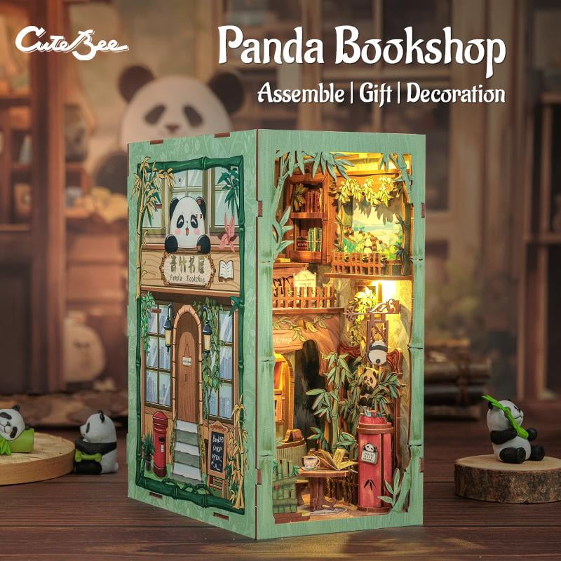 DIY Book Nook Kit with Dust Cover and LED Light, Wooden Miniature House ...