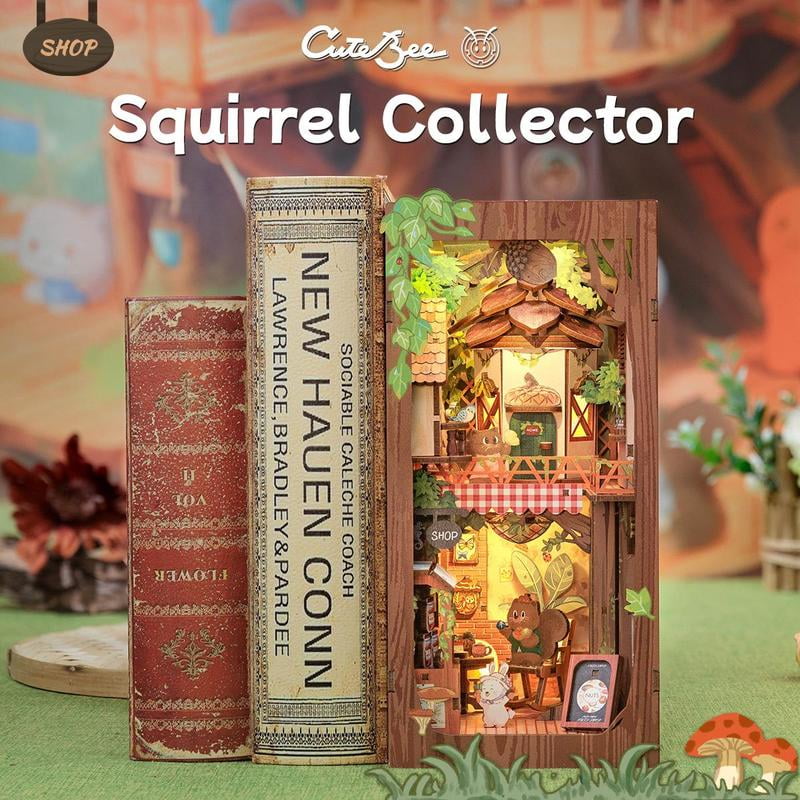 DIY Book Nook Kit with Dust Cover and LED Light, Wooden Miniature House ...