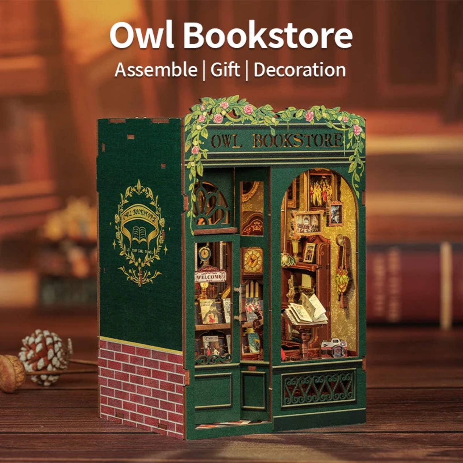 DIY Book Nook Kit Miniature Wooden Dollhouse with Lights - Owl ...