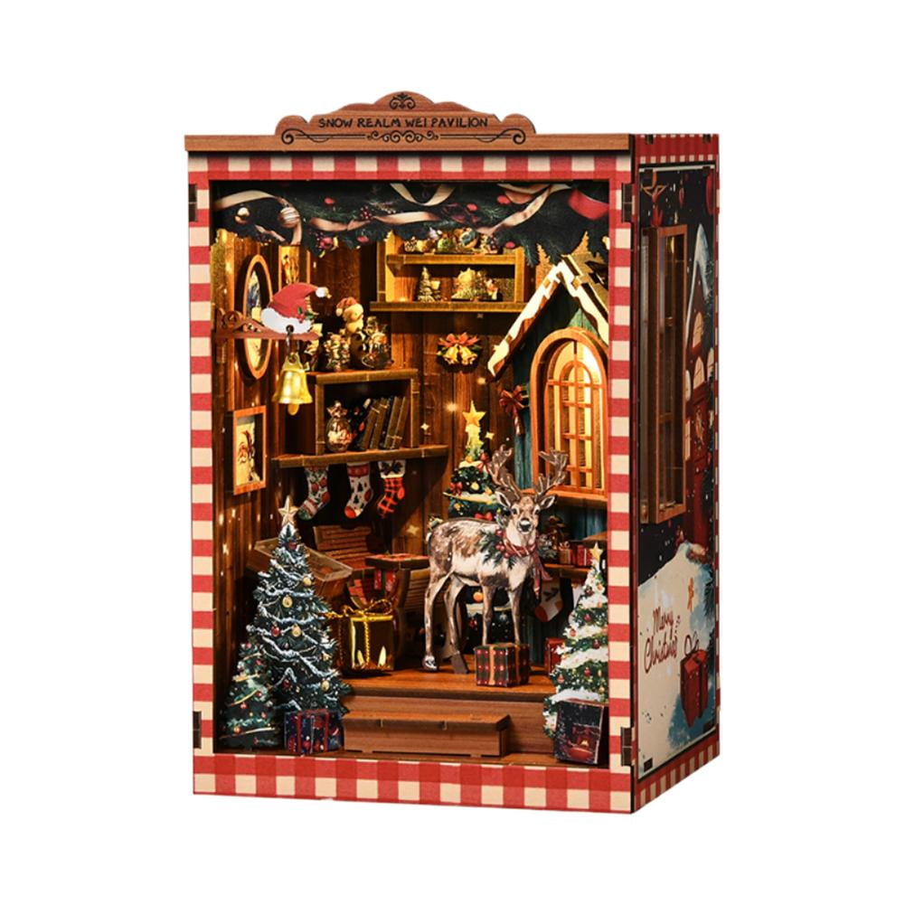 DIY Book Nook Kit Snow Realm Wei Pavilion Miniature Doll-house with LED ...