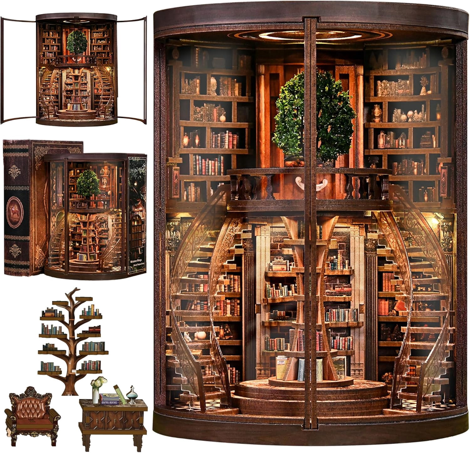 DIY Book Nook Kit with LED Light, Miniature Dollhouse 3D Wooden Puzzle ...