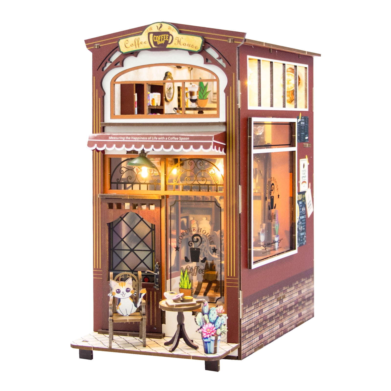 DIY Bookstand Kit 3D Cat Cafe Building Model Mini Doll House Furniture ...