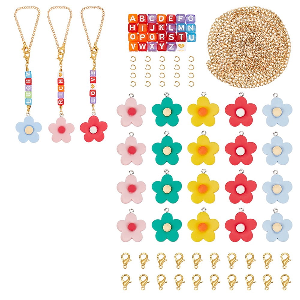 DIY Bracelet Necklace Maknig Kit Including Flower Resin Pendants Iron ...
