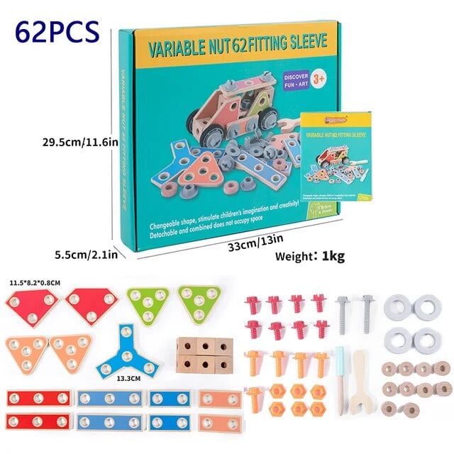 DIY Building Blocks Children Toys Wooden Nut Screw Disassembly Assembly ...
