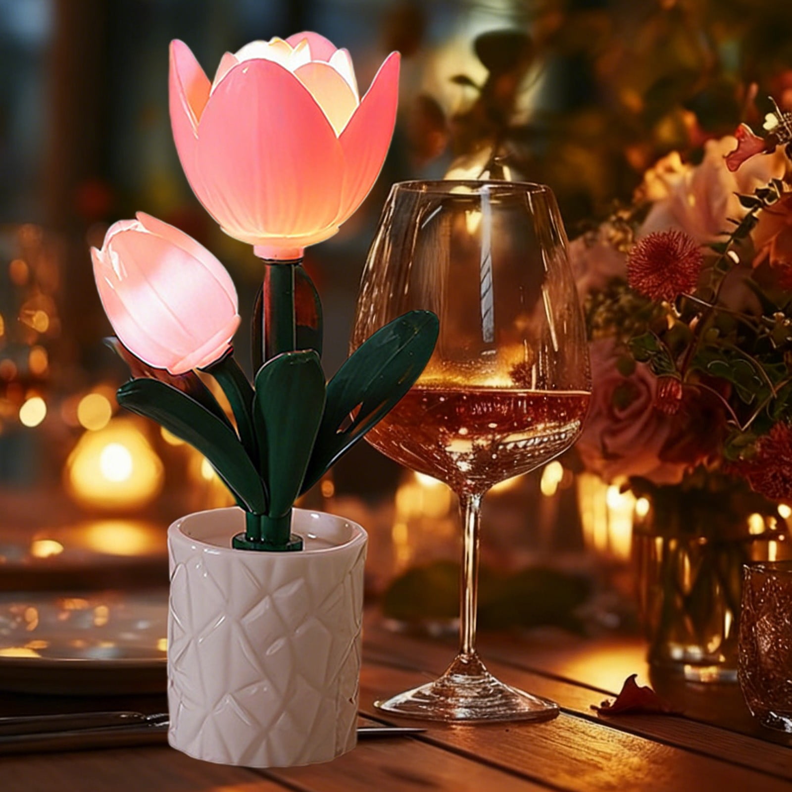 DIY Building Blocks Flower Bouquet Set Rose Tulip Bricks with LED Light ...