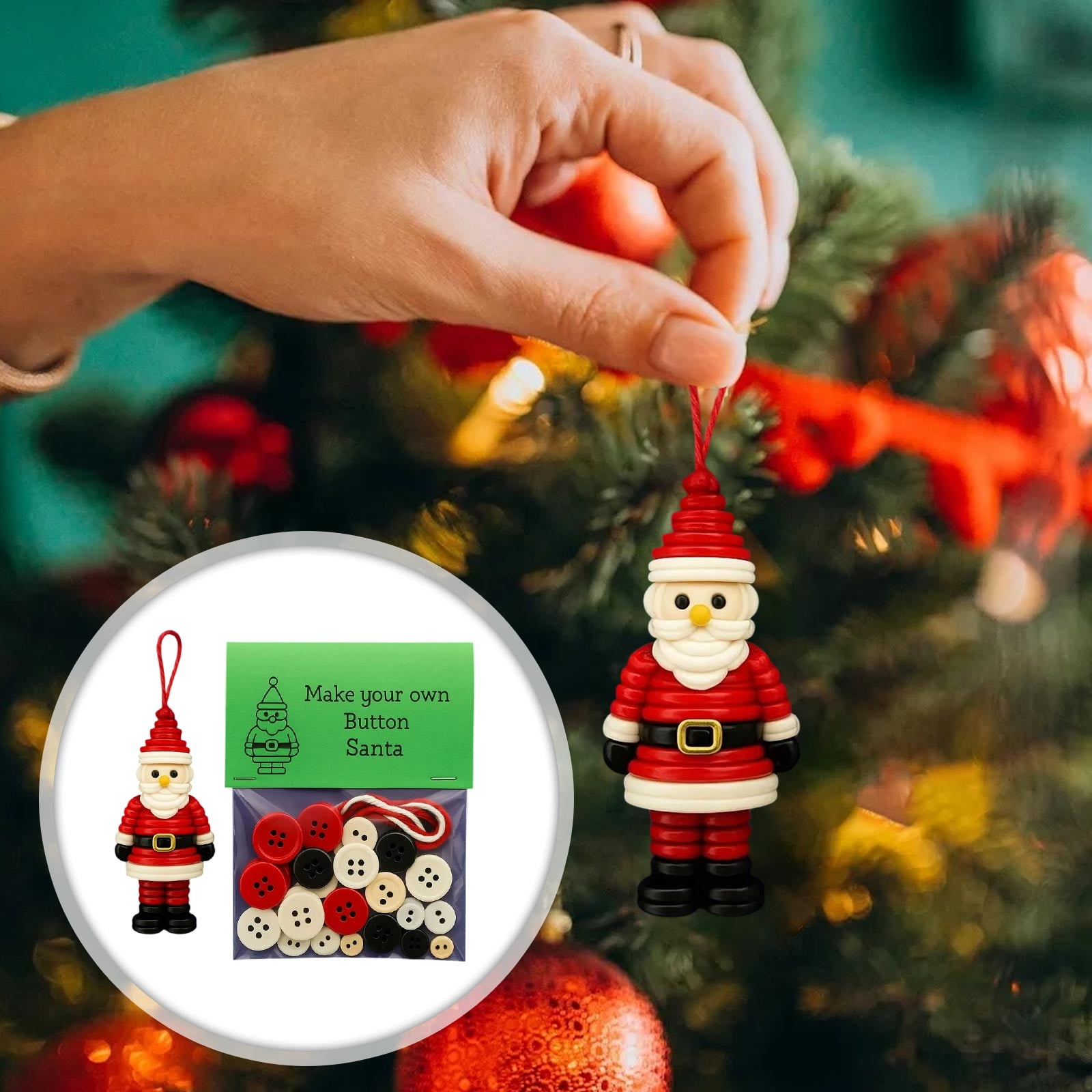 DIY Button Craft Kit, Animal Theme Fun Christmas Button Christmas Tree ...