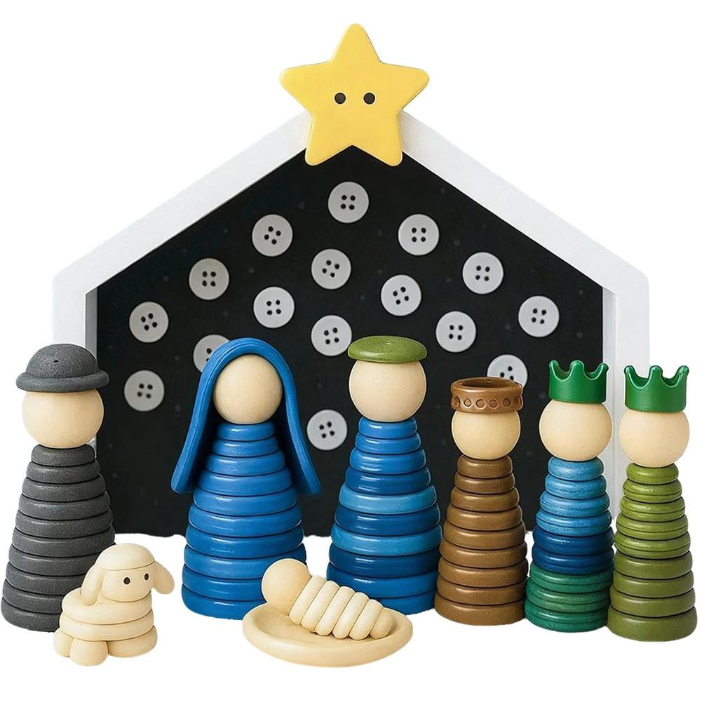 DIY Button Nativity Scene Kit, Christmas Button Ornament Craft Kit ...
