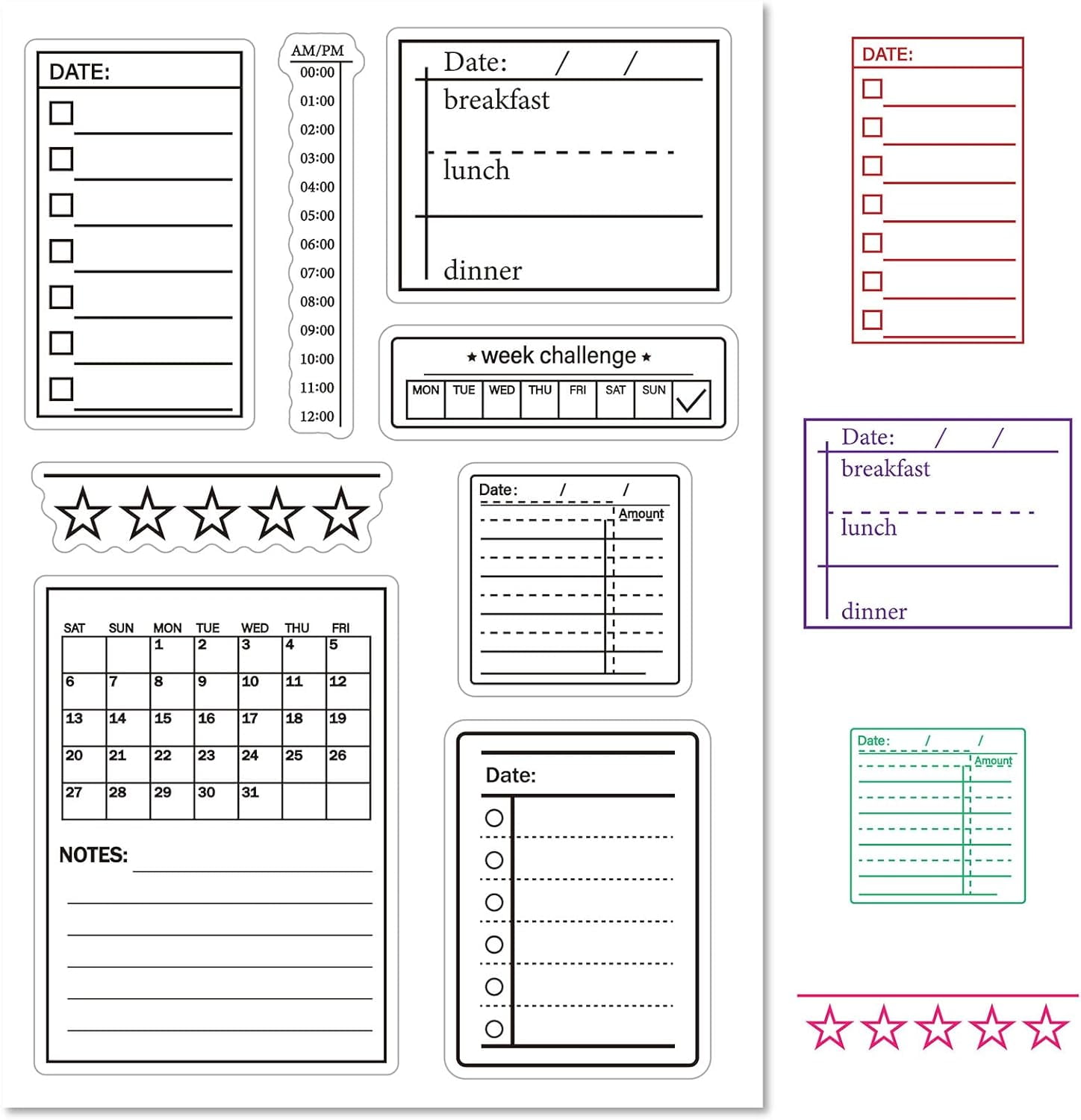 DIY Calendar Planner Label Stencils Clear Rubber Stamp Vintage Frame ...