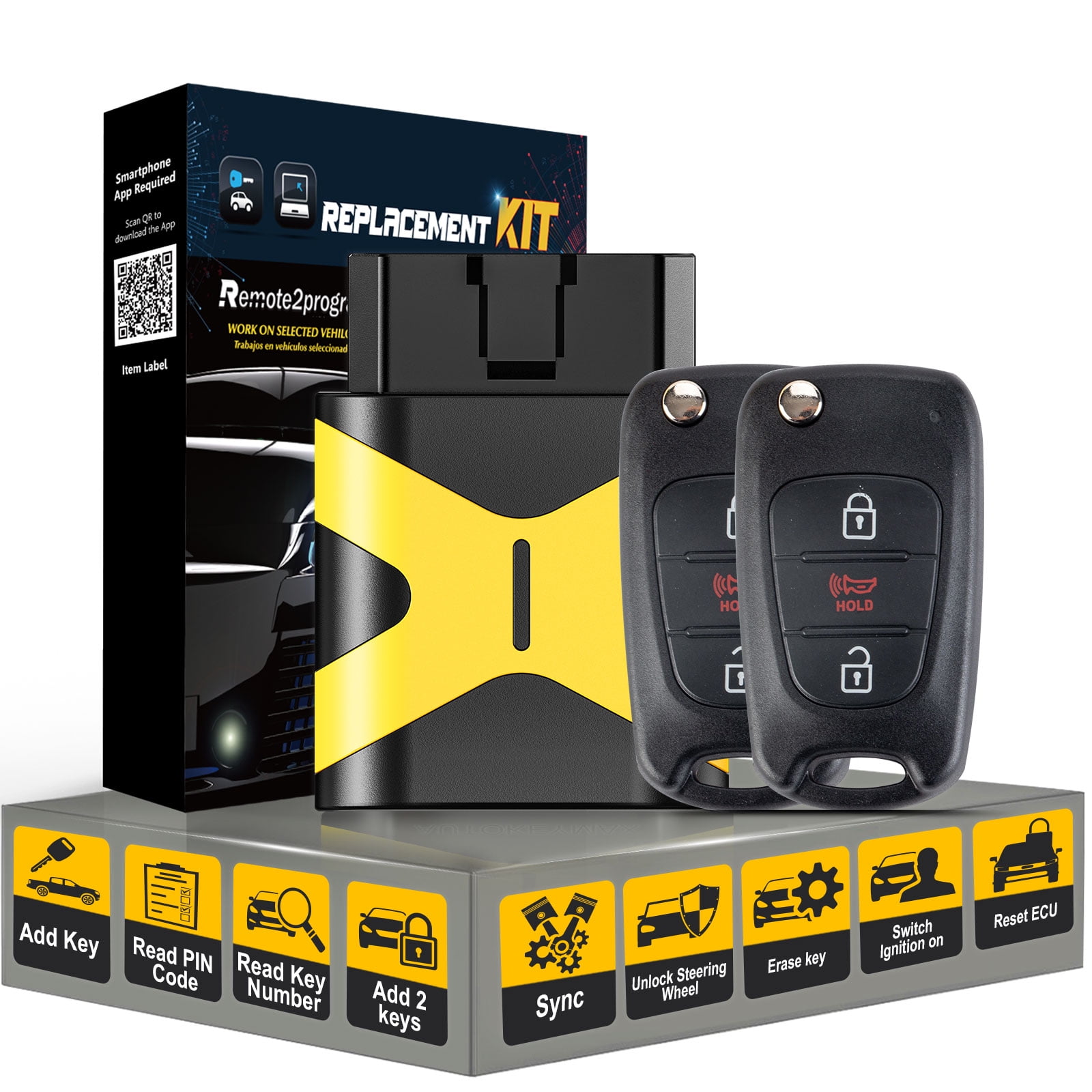 DIY Car Key Fob Programmer Tool for Add 2 Keys and Uncut Blade Car Key ...