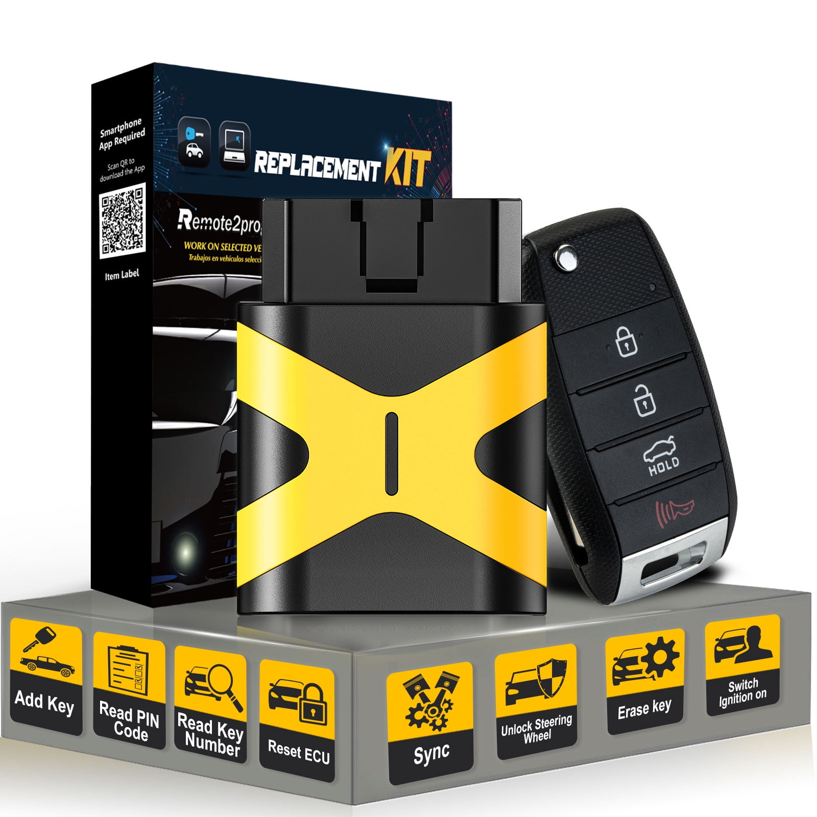 DIY Car Key Programmer OBD Tool and Uncut Blade Car Key Replacement for ...