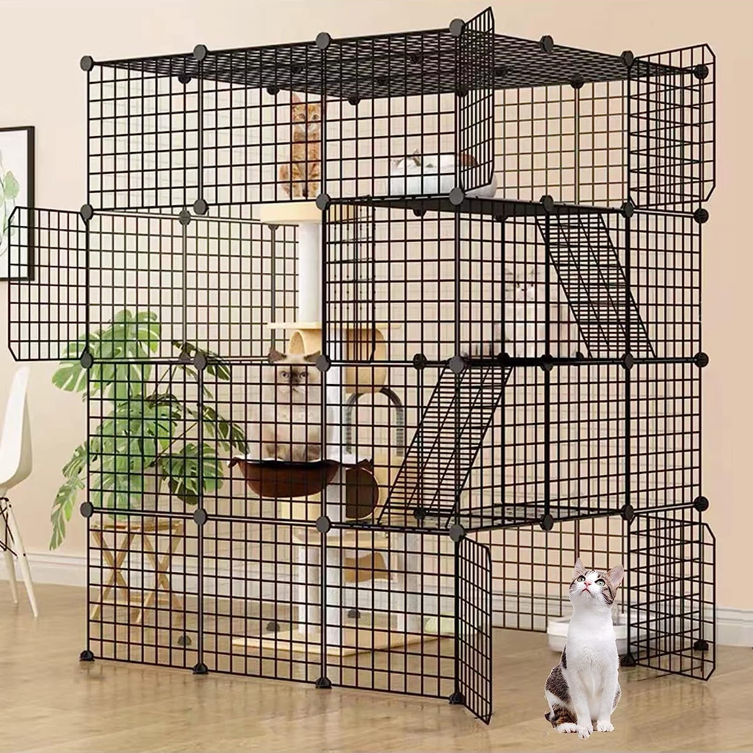 DIY Indoor Pet Play Kitty Fence, Detachable Metal Wire Cat Cage with ...