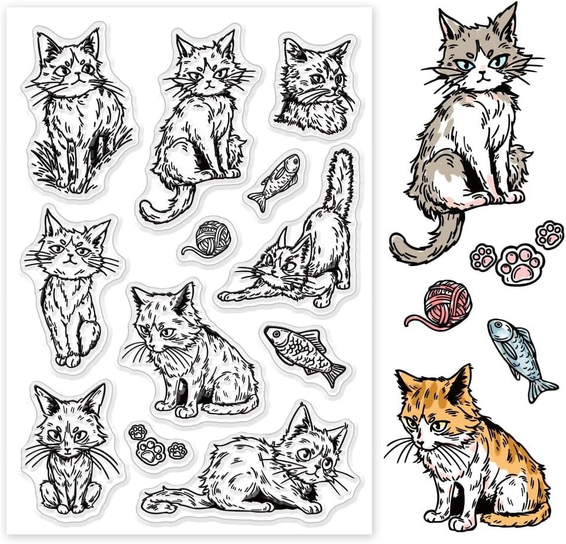 DIY Cat Fish Clear Stamps Animals Rubber Stamps Silicone Seals Stamps ...