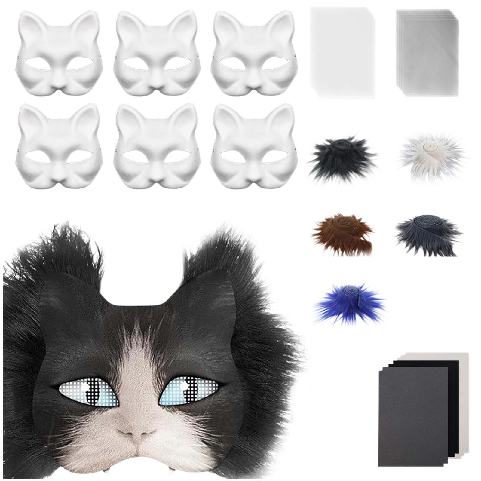DIY Cat Halloween Mask Kit, DIY Paper Blank Cat Mask Kit with Furry ...
