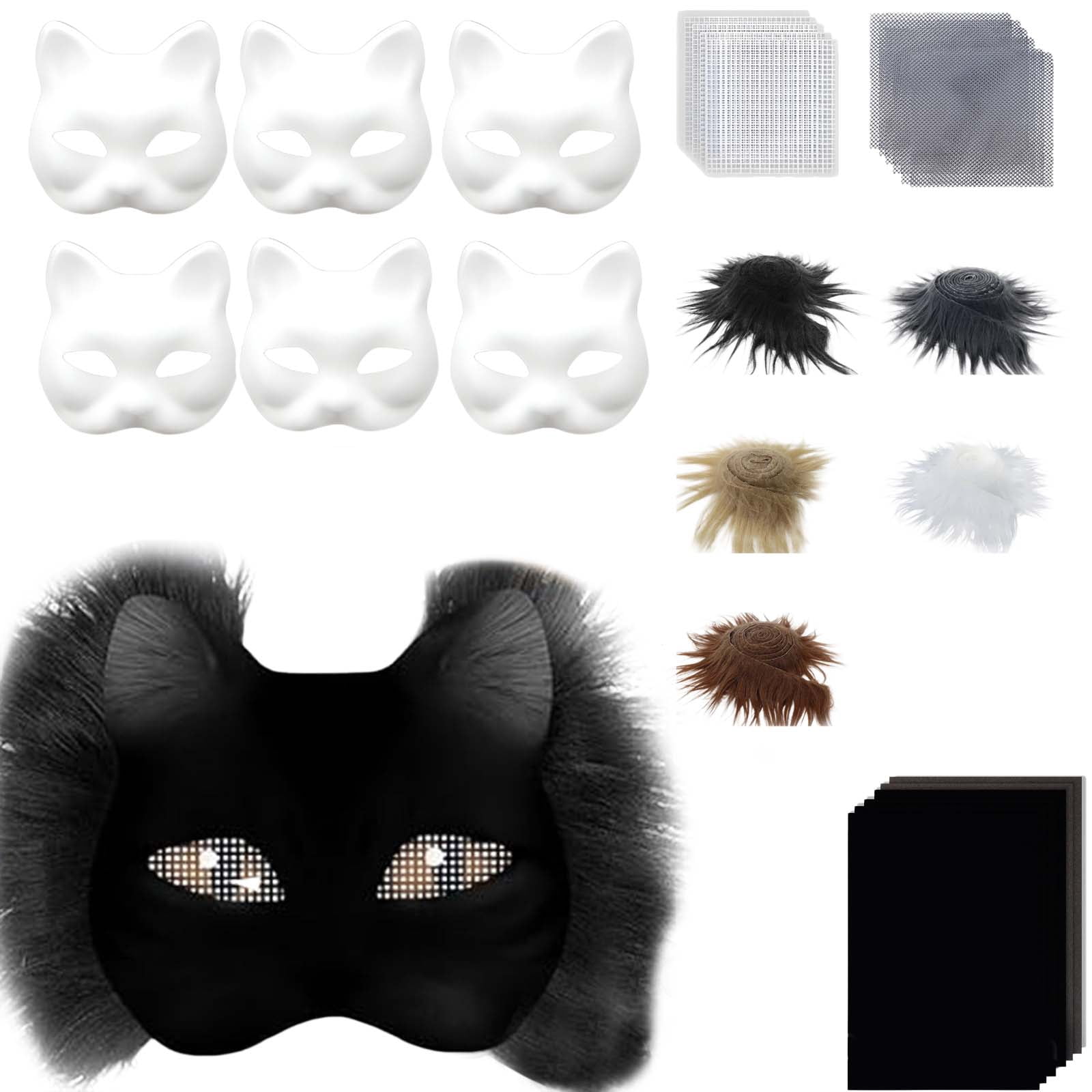 DIY Cat Halloween Mask Kit, DIY Paper Blank Cat Mask Kit with Furry ...