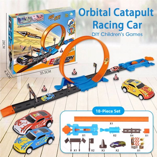 DIY Catapult Race Racing Car Loop Track Toy Set with Mini Metal Cars ...