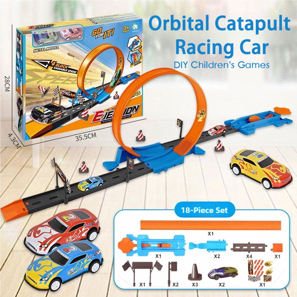 DIY Catapult Race Racing Car Loop Track Toy Set with Mini Metal Cars ...
