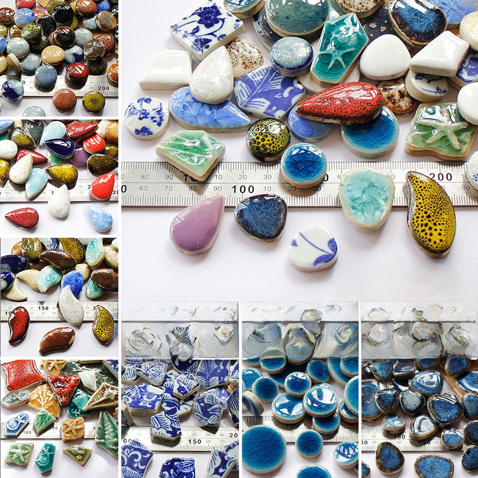 DIY Ceramic Mosaic Fragment Special-shaped Irregular Edge Blue and ...