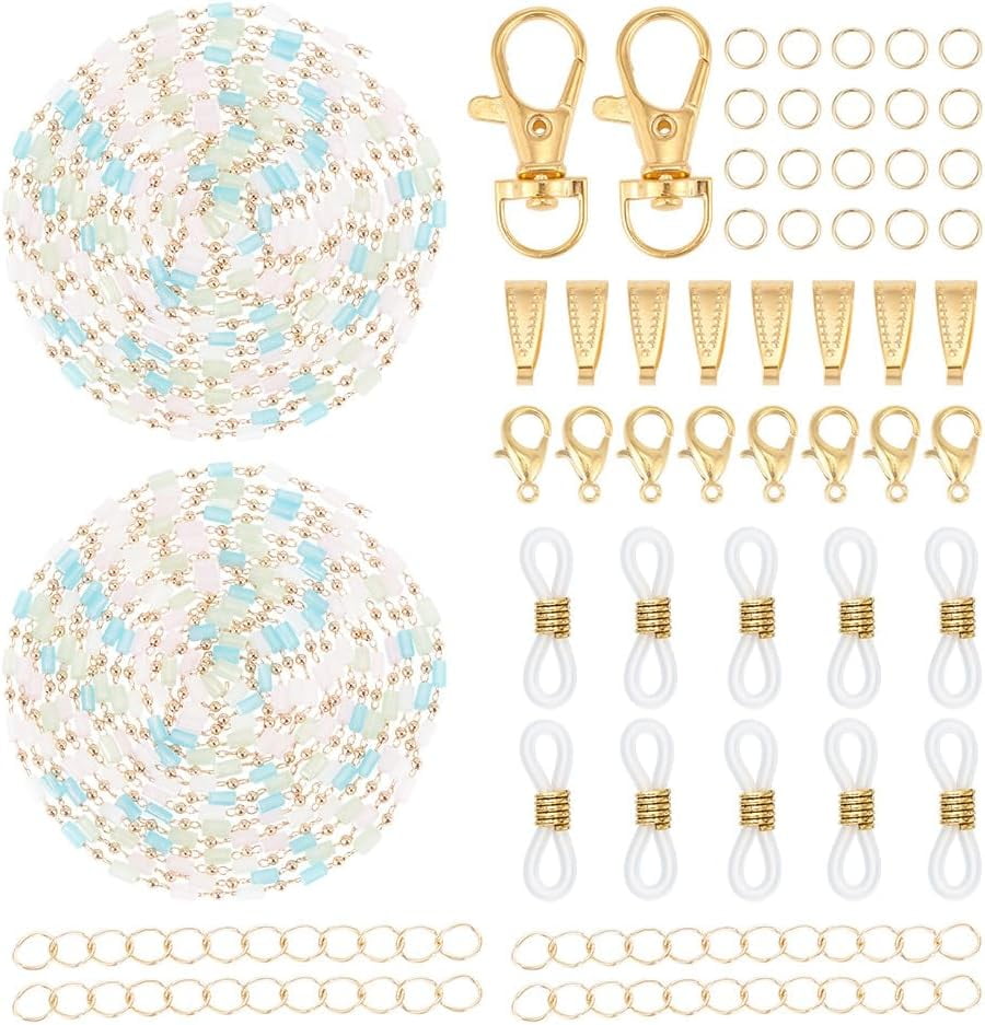 DIY Chain Bracelet Necklace Eyeglass Chains Making Kit Including Glass Rectangle Beaded Chains ...