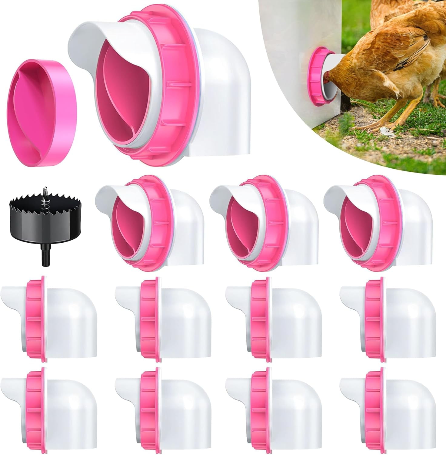 DIY Chicken Feeder No Waste 6 Ports Automatic 4 Inch Poultry Feeder ...