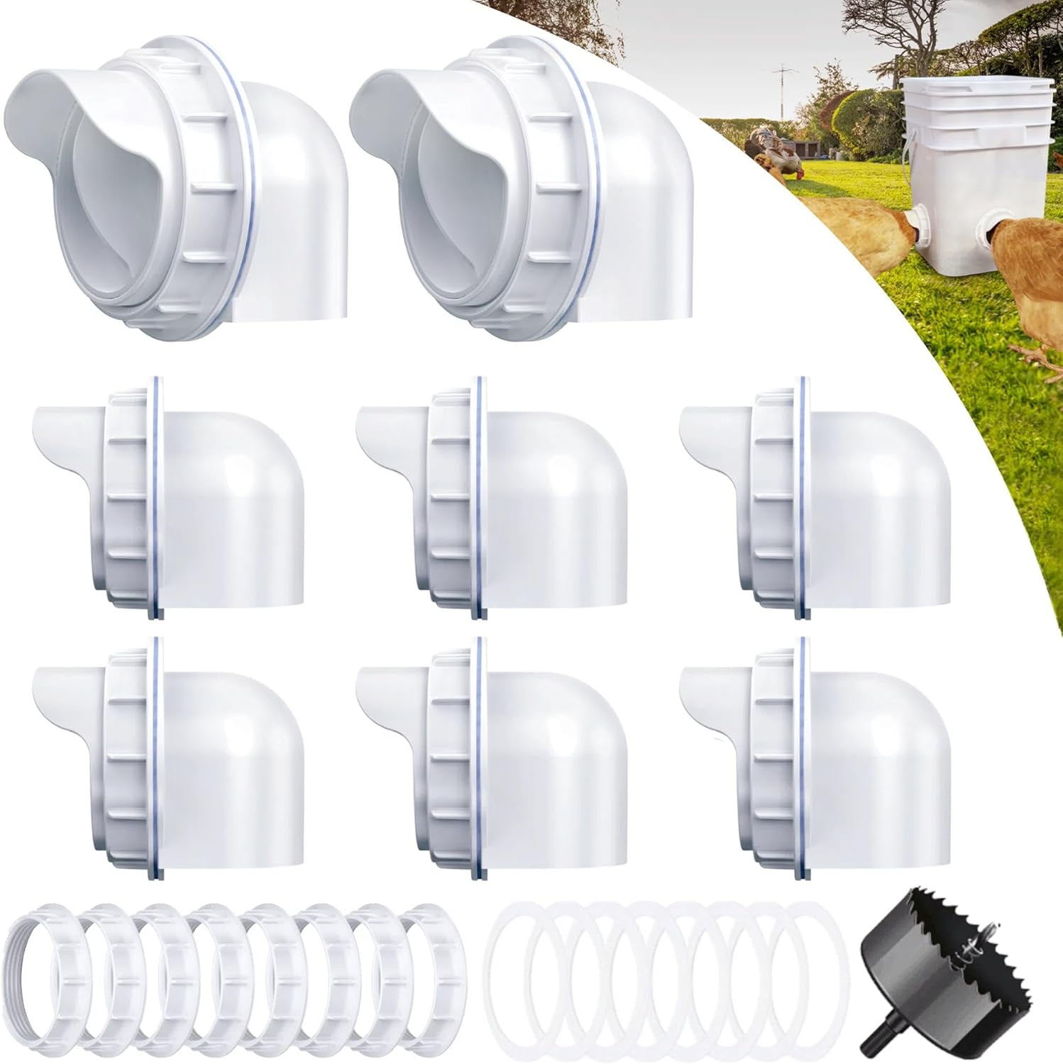 DIY Chicken Feeder No Waste 6 Ports Automatic 4 Inch Poultry Feeder ...