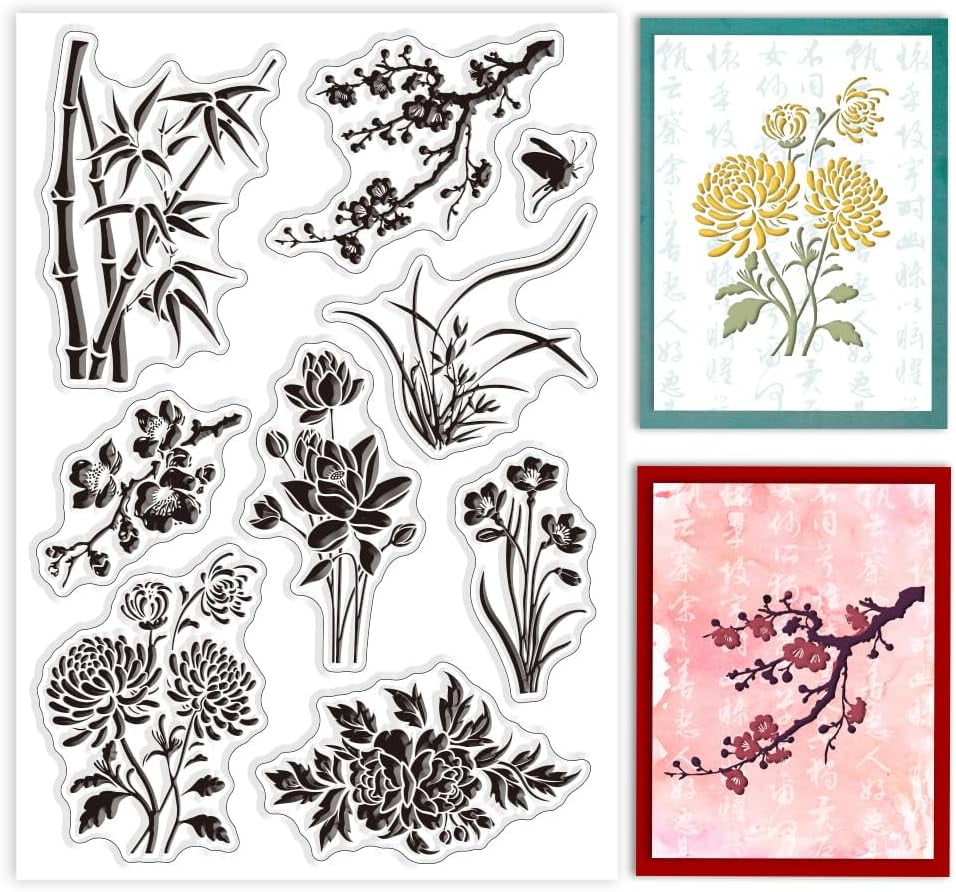 DIY Chinese Flowers Clear Stamps Plum Blossoms Clear Rubber Stamps ...