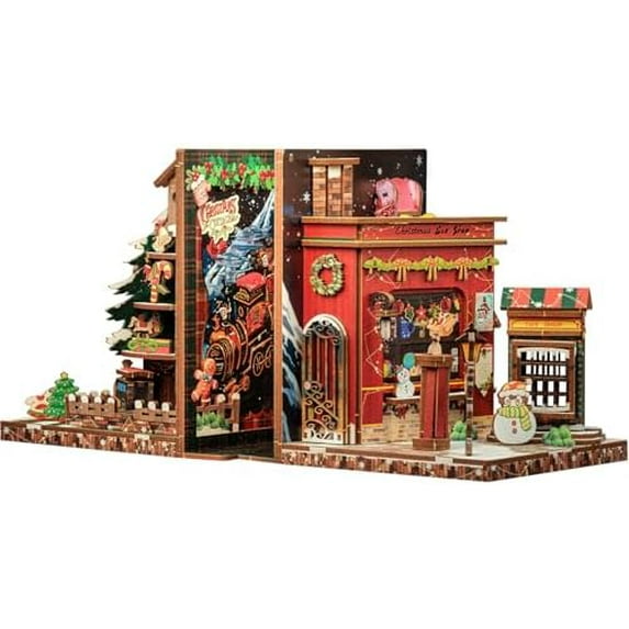 DIY Christmas Bookend for Shelves 3D Wooden Puzzle Decorative Book Nook ...